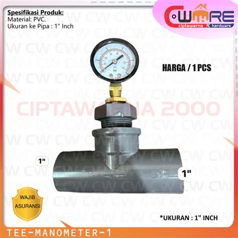 Jual Test Tekanan Pompa Air Manometer 10 Bar Dengan Tee Manometer Raket