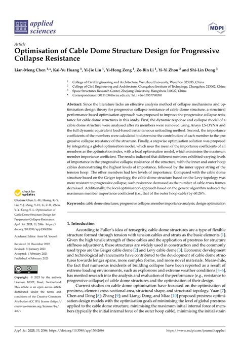 PDF Optimisation Of Cable Dome Structure Design For Progressive Collapse Resistance