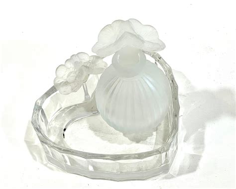 Vintage Vanity Set Satin Glass Perfume Bottle Glass Stopper Heart