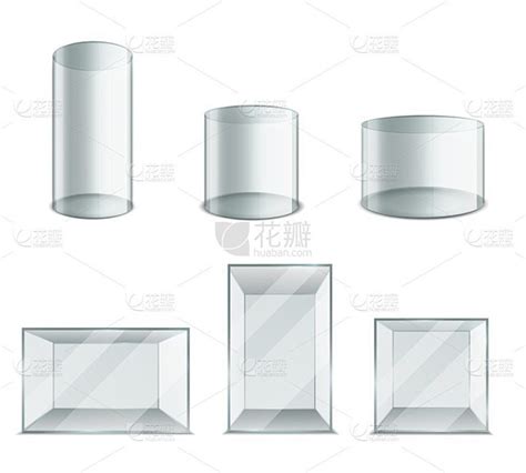 箱玻璃。逼真的塑料透明立方体和圆柱体。3d空白展柜。圆形或方形水族馆模型。具有光反射的几何形状。向量
