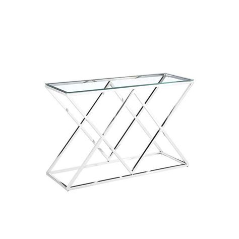 Chrome Silver Console Table Metal Glass Surface •