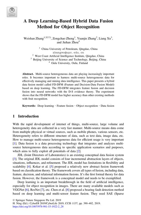 PDF A Deep Learning Based Hybrid Data Fusion Method For Object