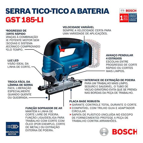 Serra Tico Tico A Bateria V Bosch GST LI SB Bateria Ah V E Carregador Bivolt