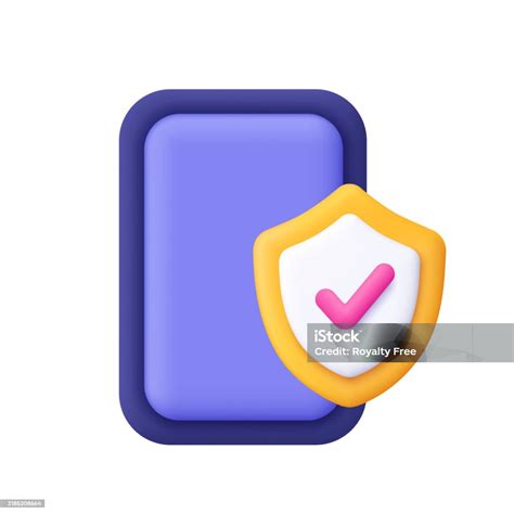 체크 표시가 있는 스마트폰 및 보호 방패 사이버 보안 모바일 보안 데이터 보안 보호 3d 벡터 아이콘입니다 카툰 미니멀 스타일 Brand Name Smart Phone에