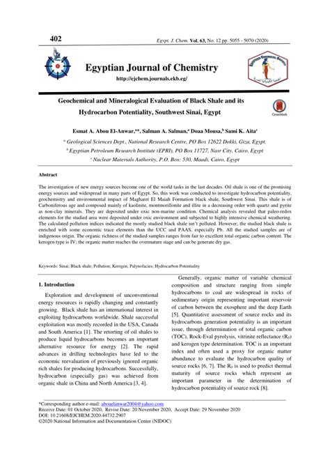 Pdf Geochemical And Mineralogical Evaluation Of Black Shale And Its