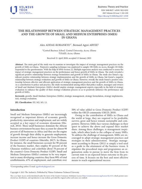 The Relationship Between Strategic Management Practices Pdf Coefficient Of Determination
