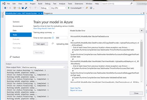 Switching From Azure Local Training Error Issue Dotnet Machinelearning Modelbuilder