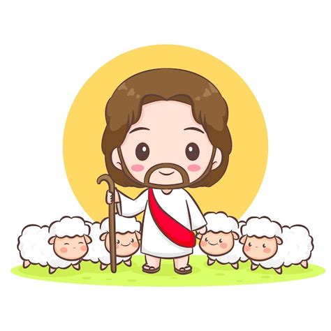 Premium Vector Cute Jesus Christ And The Sheep Cartoon Character