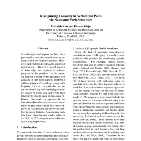 Recognizing Causality In Verb Noun Pairs Via Noun And Verb Semantics