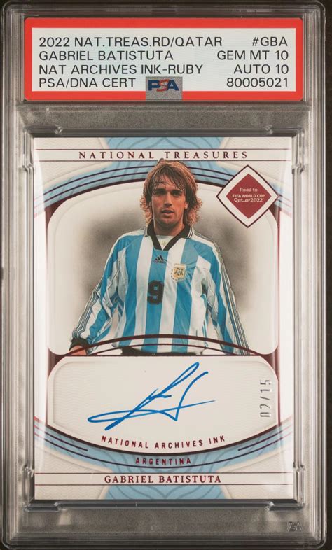 2022 Panini National Treasures Gabriel Batistuta 战神 巴蒂斯图塔 国宝 全网唯一双10分