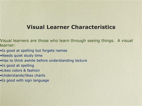 Visual Learner Characteristics