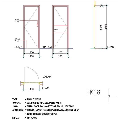 900 × 2400 Sized Single Swing Door Design Is Given In Autocad Drawing