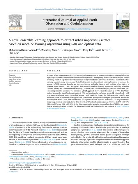 Pdf A Novel Ensemble Learning Approach To Extract Urban Impervious
