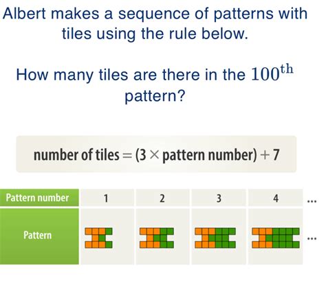 solved albert makes a sequence of patterns with tiles using the rule