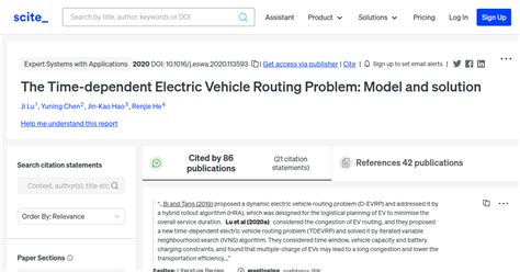 The Time Dependent Electric Vehicle Routing Problem Model And Solution [scite Report]