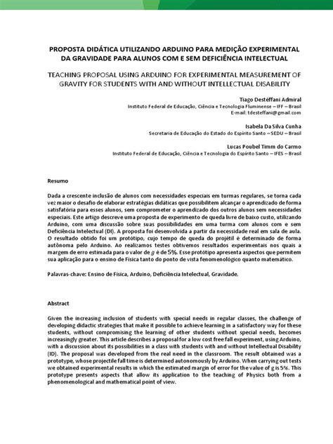 Artigo Proposta DidÁtica Utilizando Arduino Pdf Inclusão Educação
