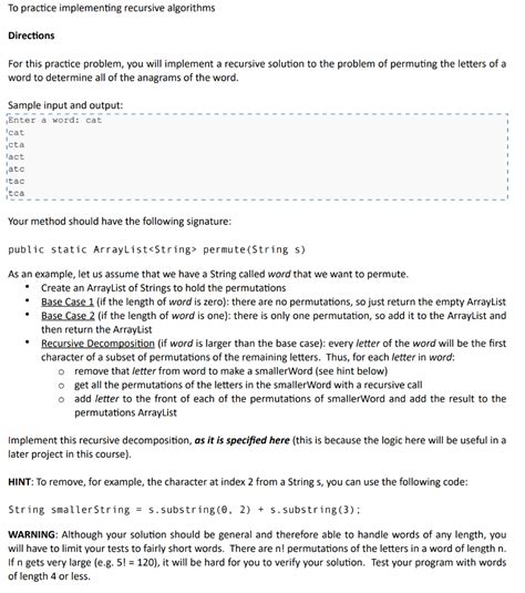 Solved To Practice Implementing Recursive Algorithms Chegg