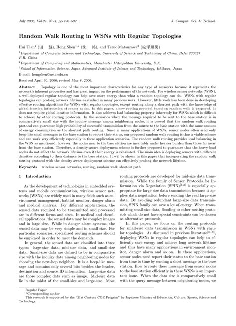 Pdf Random Walk Routing In Wsns With Regular Topologies