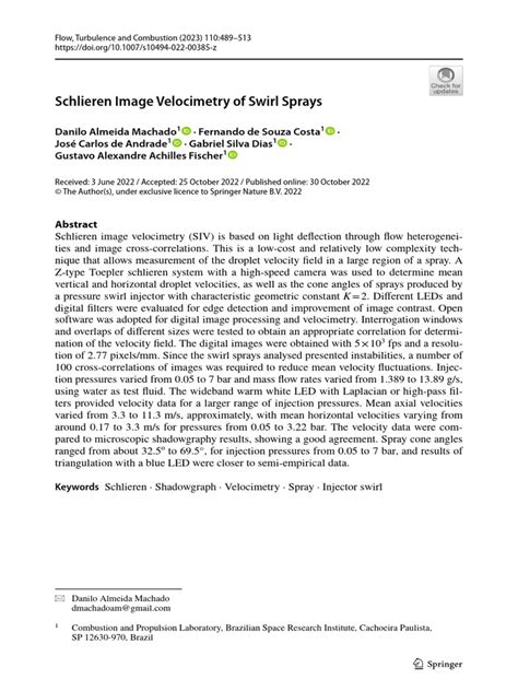 Schlieren Image Velocimetry Of Swirl Sprays Pdf Optical Resolution Optics