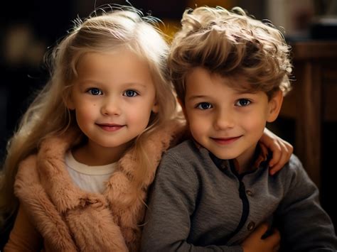 Premium Photo Beautiful Siblings Share Love And Happiness Indoors