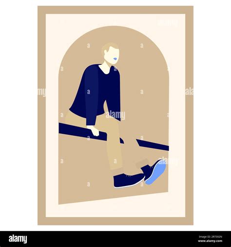Man Is Sitting On The Balcony Railing Faceless Portrait Vertical Vector Illustration Isolated