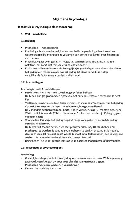 Psycho Samenvatting Algemene Psychologie Hoofdstuk 1 Psychologie Als