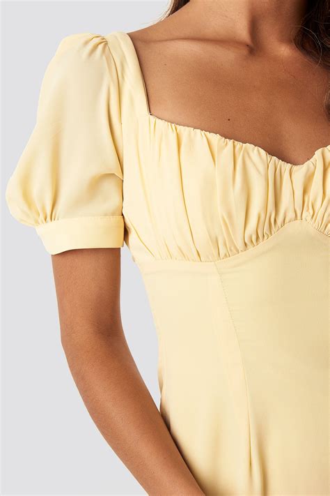 Bust Puff Sleeve Mini Dress Yellow Na