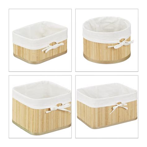 Kit 4 Cestos Organizadores De Bambu Multiuso Forro Shopee Brasil