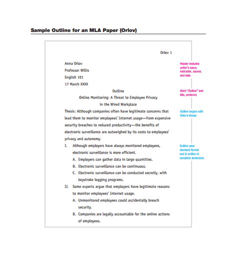 Mla Outline Template 11 Download Free Documents In Pdf