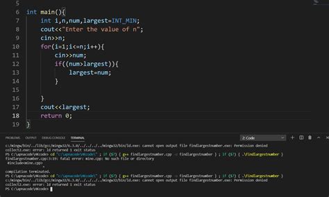 include cannot open output file findlargestnumber exe permission