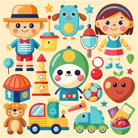 Juguetes De Dibujos Animados Coloridos Para Niños Vector Premium