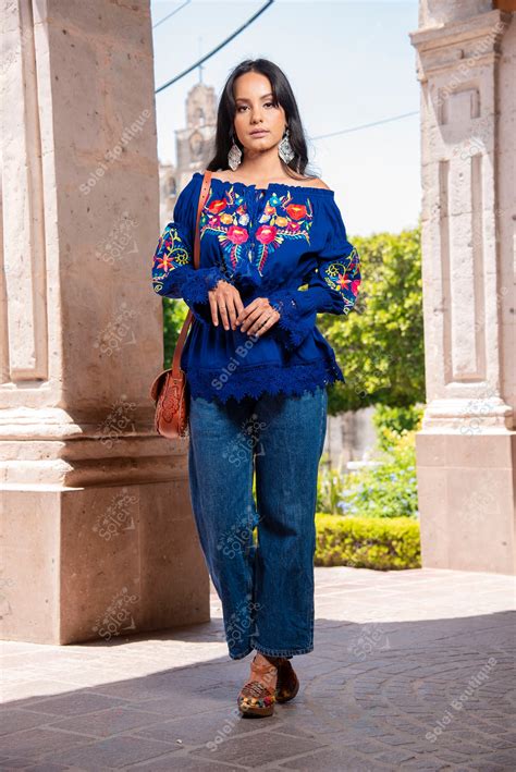 Floral Embroidered Mexican Blouse Size S X Floral Long Etsy