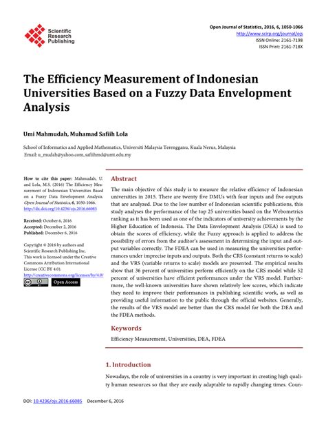 Pdf The Efficiency Measurement Of Indonesian Universities Based On A