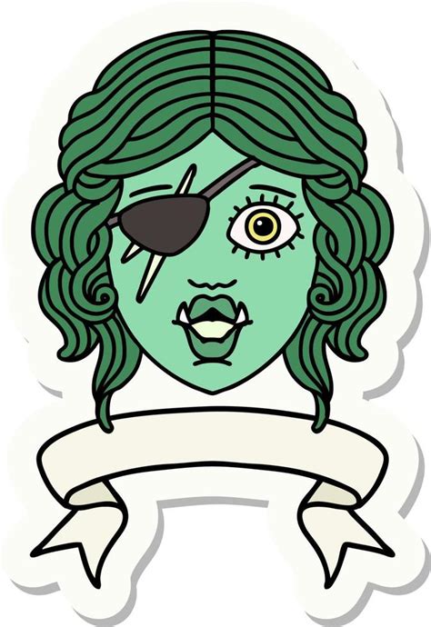 Sticker Of A Orc Rogue Character Face With Banner 12098448 Vector Art