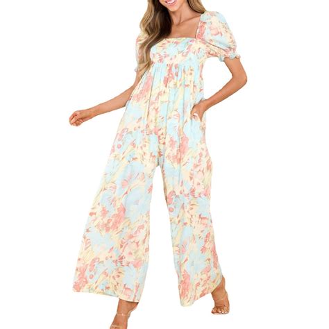 Jhlzhs Womens Plus Long Sleeve Jumpsuit Short Sleeve Square Neck