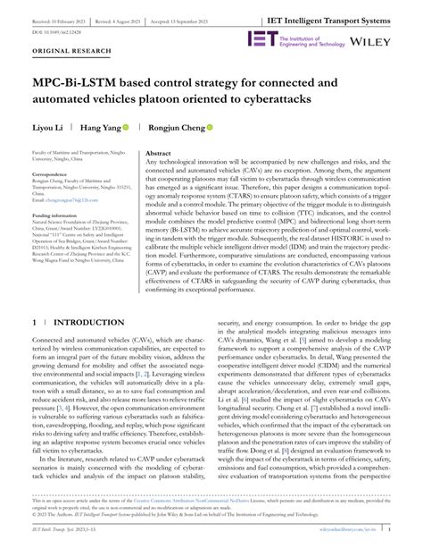 Pdf Mpc‐bi‐lstm Based Control Strategy For Connected And Automated Vehicles Platoon Oriented