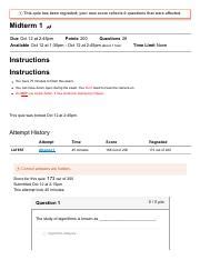 Midterm 1 CSC130 Data Structure Algorithm Analy SECTION 01 Pdf This Quiz Has Been Regraded