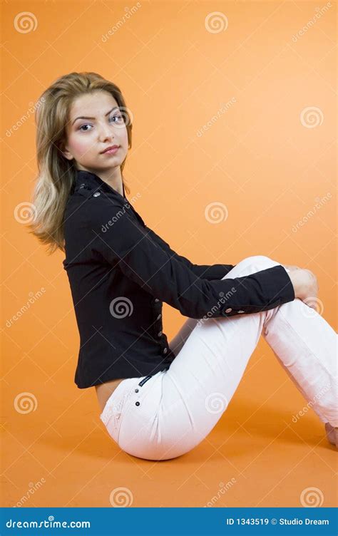 Sitting Blond Woman Stock Image Image Of Girl Female 1343519