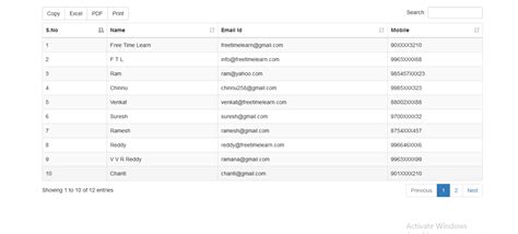 Data Table With Export Button In Html