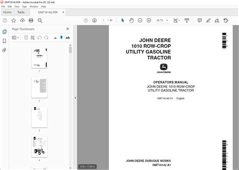 John Deere 1010 Row Crop Utility Gasoline Tractor Operators Manual Pdf