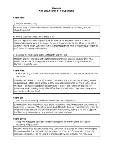 Macbeth Act 1 Scenes 4 7 Questions Pdf Macbeth