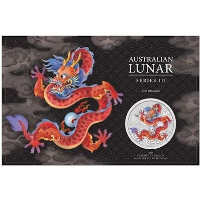 Australien 1 AUD Lunar III Roter Drache Red Dragon 2024 1 Oz