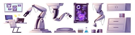 Free Vector Laboratory Robot And Furniture Cartoon Vector Set Science