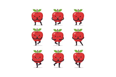 Playful Red Apples With Limbs Showcasing Various Cheerful Ex