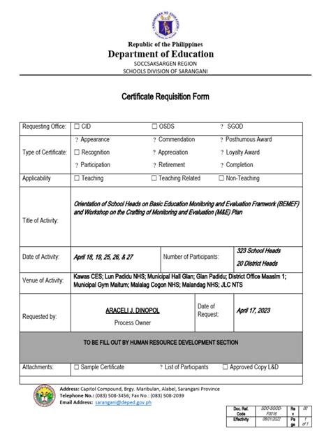 Certificate Requisition Form Pdf