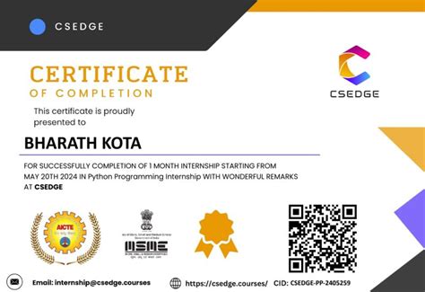 Bharath Kota On Linkedin Csedge Pythonprogramming Internship
