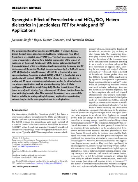 Synergistic Effect Of Ferroelectric And Hfo2sio2 Hetero Dielectrics In Junctionless Fet For