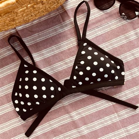 Designer Triangle Bikini Top Push Up Polka Dots Or Triangles Abstract