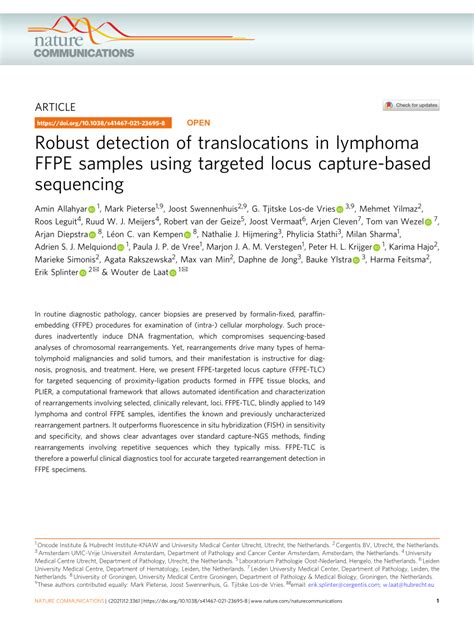 Pdf Robust Detection Of Translocations In Lymphoma Ffpe Samples Using