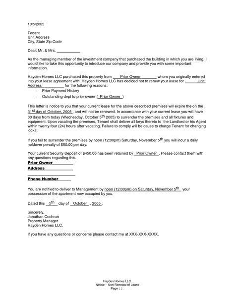 Tenant Non Renewal Of Lease Template